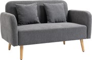 HOMCOM 2-místná pohovka s 2 polštáři, měkká pohovka s jemným potahem, opěradlem, ideální do obývacího pokoje či ložnice, 130 x 70 x 80 cm, šedá | Aoso