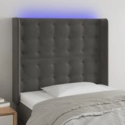 Čelo postele s LED tmavě šedé 103 x 16 x 118/128 cm samet