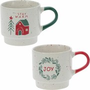 Sada 2 kameninových stohovatelných hrnků Stay Warm/Joy 350 ml
