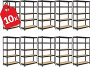 Akce 10x Regál 180x60x40 cm lakovaný 5-policový, nosnost 875 kg - černý