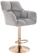 LuxuryForm DESIGN Barová židle AMALFI VELUR na zlaté kulaté podstavě - světle šedá