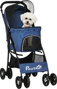 Skládací kočárek PawHut pro psy - Pet Buggy pro malé psy s košíkem, nastavitelnou stříškou, síťovaným oknem a 2 univerzálními koly, nosnost 15 kg, 81x