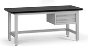 Profesionální dílenský stůl G4, 2 zásuvky, deska MDF + PVC, 1800 x 750 x 800 mm, šedá