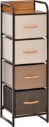 HOMCOM Textilní Komoda do Ložnice se 4 Skládacími Zásuvkami, Dřevěným Víkem a Kovovým Rámem pro Obývací Pokoj 31x29x99 cm, Vícebarevná | Aosom