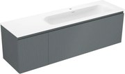 Mexen Rivel, koupelnová skříňka 160 cm s pravým umyvadlem Vela, 1S, 1D, drážkovaná, grafitová/bílá matná, 91A23-16047-3-BBFF66-W23P01