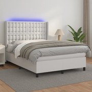 Box spring postel s matrací a LED bílá 140x200 cm umělá kůže