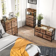 HOMCOM Úložná skříň v industriálním stylu s 3 vyjímatelnými textilními zásuvkami a 2 policemi - 60 x 29 x 101 cm - Vzhled dřeva a černého kovu | Aosom