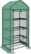 Outsunny skleník na rostliny s 4 policemi a roll-up dveřmi, malý kovový a PE skleník, 69x49x158 cm, tmavě zelený | Aosom