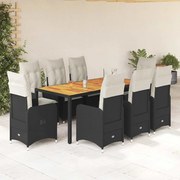 9dílný zahradní bistro set s poduškami černý polyratan 3276982