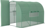 Zahradní tunelová skleník Outsunny 6m² s vyztuženou pozinkovanou ocelí, průměr 2,5 cm + pevná PE okna a dveře, zelená | Aosom