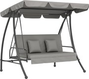Závěsné lehátko Outsunny Hollywood Swing Garden s funkcí polohování, 3 místné, kov+polyester, šedé, 209 x 114 x 170 cm | Aosom