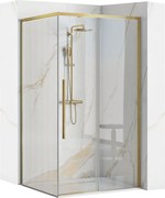 Rea Solar, sprchový kout s posuvnými dveřmi 90(dveře) x 90(stěna) x 195 cm, 6mm čiré sklo, zlatý matný profil, REA-K9500