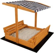 Dětské dřevěné uzavíratelné pískoviště s lavičkami a stříškou Baby Mix 120x120 cm modro-bílé