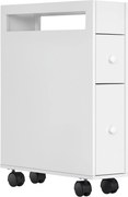 HOMCOM Úzký koupelnový kabinet s zásuvkou na kolečkách, Toaleta, Skříňka do koupelny, pro malé prostory, 16 x 49,5 x 66 cm, Bílá | Aosom