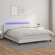 Box spring postel s matrací a LED bílá 160x200 cm umělá kůže