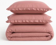 Růžové povlečení na dvoulůžko/prodloužené z bavlny Renforcé 240x220 cm Ruffle Striped – Mila Home Luxury