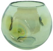 Zelená ručně foukaná skleněná váza/ svícen - Ø 12*12 cm