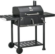 Outsunny Uhlový Gril, Kempingový Gril se dvěma rošty, Skládací Postranní Stůl, Grilovací Vozík s Policí, BBQ Rukojeť, Nerezová ocel, Černá, 120 x 64 x