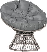 Outsunny Synthetic Rattan Otáčecí Papasan Křeslo Oválné Wicker PE Křeslo s Polštářem a Ocelovým Rámem Nosnost 160 kg pro Zahradu, Patio, Terasu 87x97x