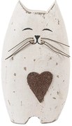 Bílá antik dřevěná dekorace kočička se srdíčkem Rustic Cat L - 8*6*14 cm