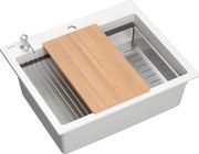 Bílý kuchyňský granitový dřez QUADRON Kurt 110 s příslušenstvím bez baterie