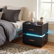 Costway Noční stolek s nabíjecí stanicí LED 2 zásuvky moderní poloplovoucí
