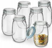 Sada Sklenice Skleněné s Klipem Spona Nádoby na Mouku Tadar 1,5 l 6 ks