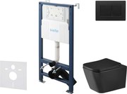 kielle Genesis New - Set předstěnové instalace, klozetu Arkas I, Vortex Rimless+, sedátka softclose a tlačítka Gemini New III, matná černá 30528SS96