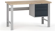 Dílenský pracovní stůl G7, buková spárovka, 1500 x 685 x 840 mm, 1x kontejner, 3 zásuvky, grafit