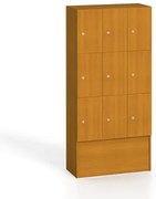 Dřevěná šatní skříňka S5 s odkládacími boxy, 9 boxů, 1700 x 900 x 420 mm, cylindrický zámek, třešeň