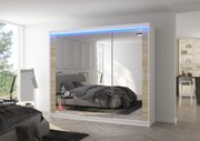 ADRK Furniture Posuvná skříň se zrcadlem a LED osvětlením CHESTER 250