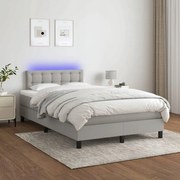 Box Spring Postel S Matrací A Led Textil Světle Šedá tlačítka 120 x 200 c