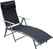 Outsunny skládací zahradní lehátko s polštářem 137x63,5x100,5cm kov a látka černá na pláž a terasu | Aosom.de