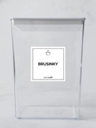 BRUSINKY – bílá samolepka na dózu, tučné písmo, 5 x 5 cm | DomaLEP