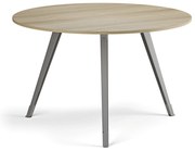 Konferenční stůl PRIMO ZEN, průměr 120 cm, šedostříbrná podnož, dub přírodní