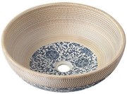 Sapho Priori - Umyvadlová mísa, průměr 41 cm, bez přepadu, béžová s modrým vzorem PI011