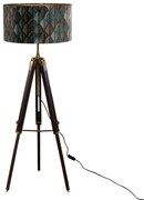 Stojací lampa Cortin s mosazným trojnohým podstavcem, sametovým stínidlem s designem listů a zlatým vnitřkem