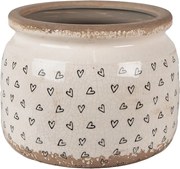 Béžový keramický obal na květináč se srdíčky Hearti L - Ø 20*15cm