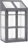 Outsunny Dřevěný Mini Skleník 70 x 50 x 120 cm, Skleník s Krytem, Okno, Dvojité Dveře, Světlo-Propouštějící Studený Rám se 3 Policemi, Zimní Ochranný