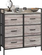 HOMCOM Komoda se 6 textilními šuplíky, úložný skříň se dřevěným vzhledem, úchyty, ocelový rám, industriální design pro obývací pokoj Šedá | Aosom