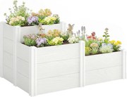 Outsunny 3patrový stohovatelný vyvýšený záhon s otevřeným dnem – modulární vinylový truhlík pro zahradu a balkon, 120 x 80 x 64 cm, bílý | Aosom