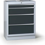 Zásuvkový dílenský box k pracovní desce G2, 4 zásuvky, 680 x 455 x 910 mm, grafit