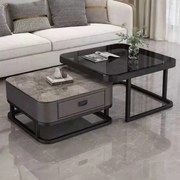 LuxuryForm DESIGN Konferenční stolek ARAGON 70 × 70 / 60 × 60 cm – šedý / šedý mramor + sklo (set 2 ks)