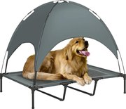 PawHut Elevované Psí Lůžko s Přístřeškem, Psí Postel, Venkovní Psí Lounge s Krytem, Prodyšné, Taftová Tkanina pro Kempování Šedá 122 x 92 x 108 cm | A