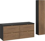 Sestava koupelnového nábytku – skříňka pod umyvadlo s deskou, vysoká skříňka Talia Casella (SET-TC B BLACK 120CM HC)