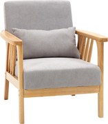 HOMCOM Moderní Křeslo s Sametovým Potahem a Dřevěným Rámem, Křeslo do Ložnice a Obývacího Pokoj s Extra Polštářem, 68x75x78cm, Šedé | Aosom