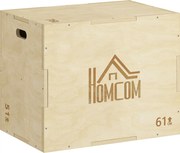 HOMCOM plyo Box 3 v 1 Dřevěný plyometrický box se 3 výškami skoku Rukojeti 61 x 51 x 76 cm Přírodní dřevo
