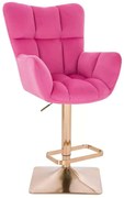 LuxuryForm DESIGN Barové křeslo AURORA VELUR na zlaté hranaté podstavě - tmavě růžové
