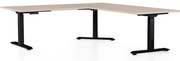 Výškově nastavitelný stůl OfficeTech Angle, 180 x 200 cm, černá podnož, dub