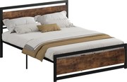 Rám postele HOMCOM Double 167x208x103cm z dřeva a oceli s integrovanými lamelami a průmyslovým stylem, černý a rustikálně hnědý | Aosom